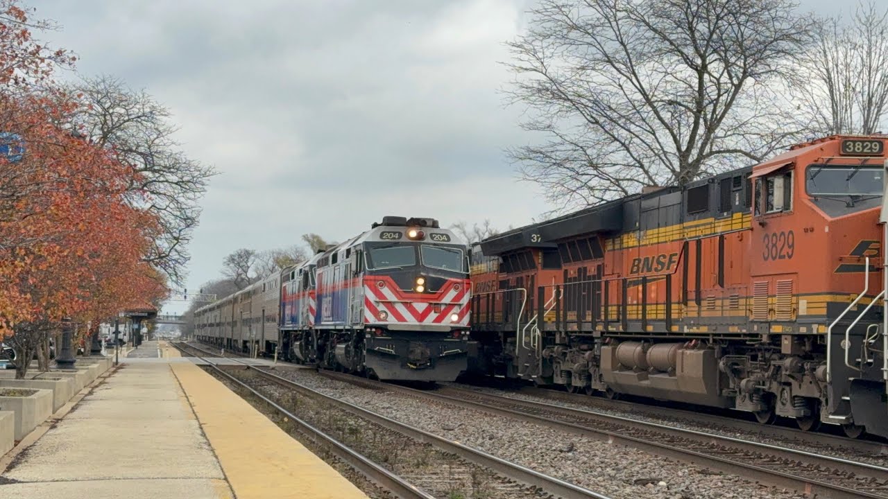 Three intermodal trains within 10 minutes, Metra M2 stop, grade ...