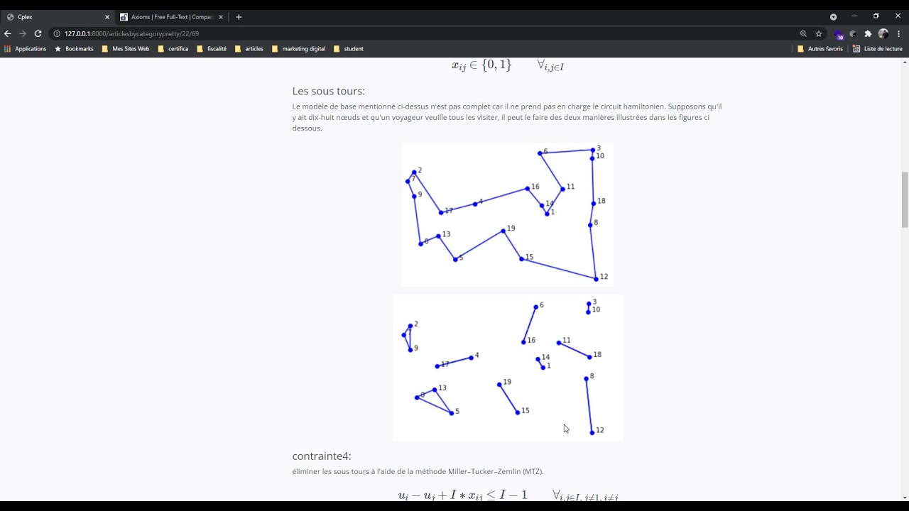 Cplex TSP, traveling salesman problem, élimination des sous tours à l'aide de MTZ - YouTube