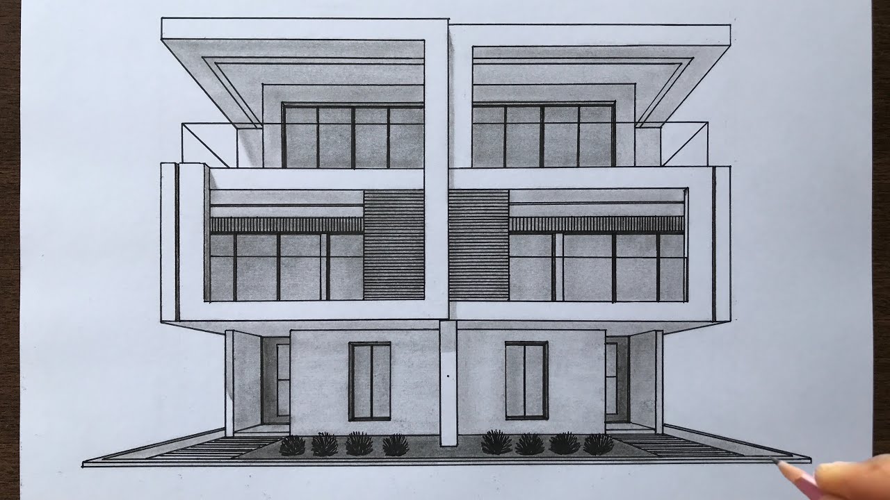 House Drawing in 1 Point Perspective realtime - YouTube