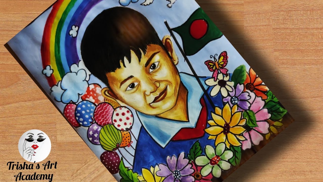 শেখ রাসেল দেয়ালিকা | How to draw Sheikh Rasel | Sheikh Rasel Drawing step by step. - YouTube