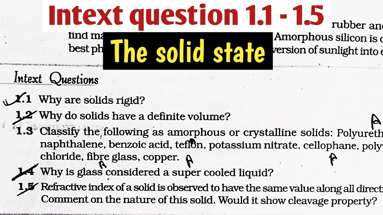 Class 12 chemistry chapter1 || Intext question 1.1 - 1.5 || The solid state - YouTube