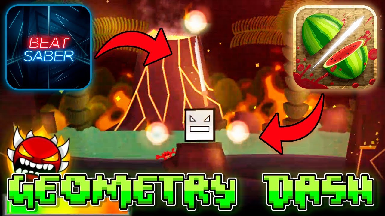 La MEJOR RECREACIÓN De BEAT SABER y NINJA FRUIT en GEOMETRY DASH 2.2 ...