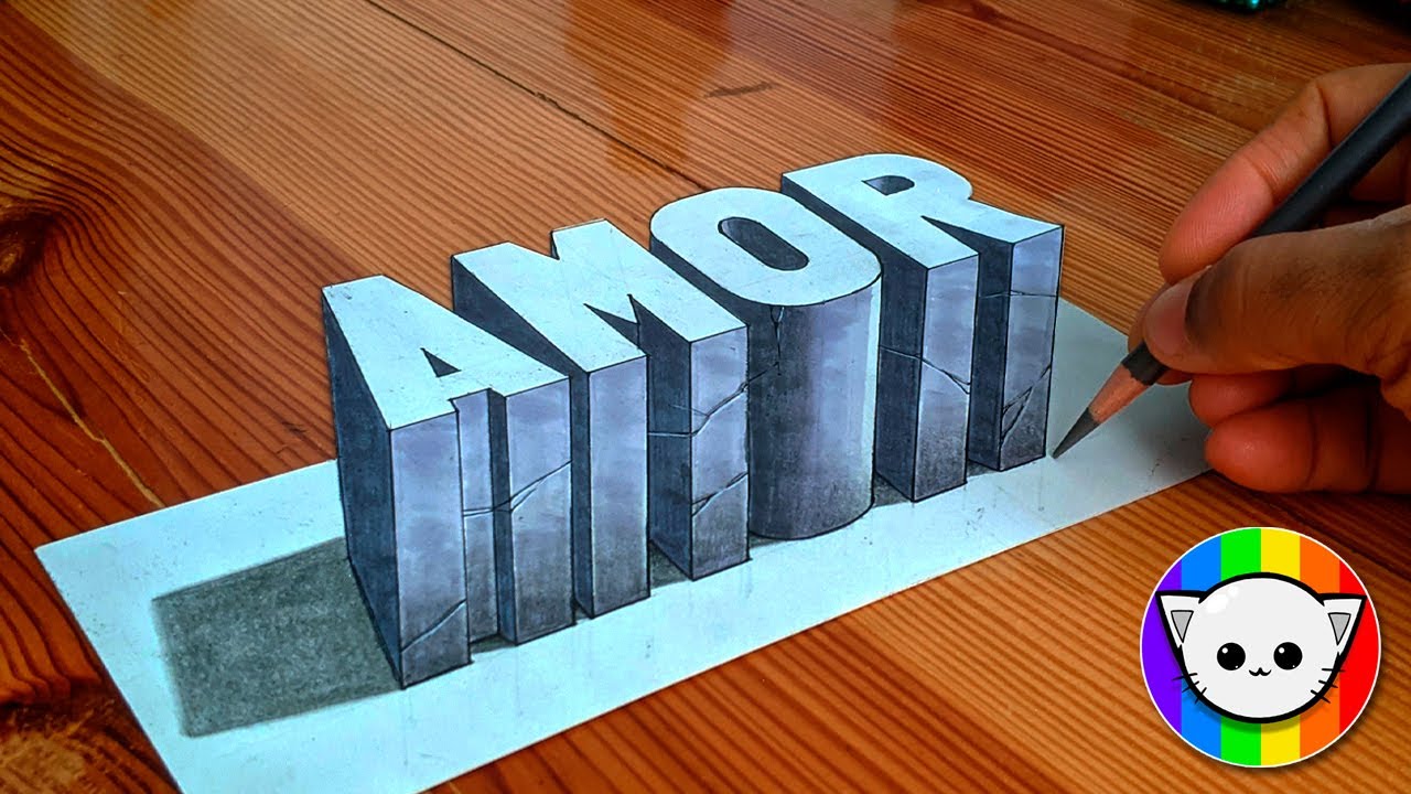 How to draw "AMOR" 3D word || Spanish Love || Optical illusion - YouTube
