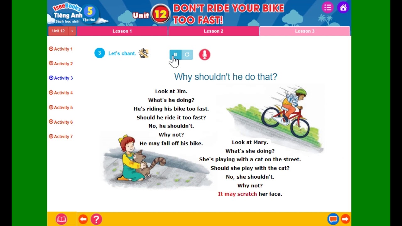 Tiếng Anh 5 Tập 2 SHS Unit 12 DON’T RIDE YOUR BIKE TOO FAST! Lesson 3 ...