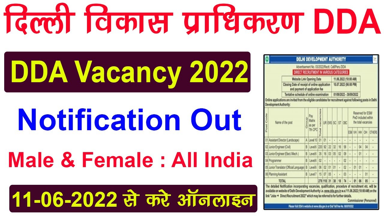 DDA JE Vacancy 2022 Notification | DDA Junior Engineer Recruitment 2022 ...