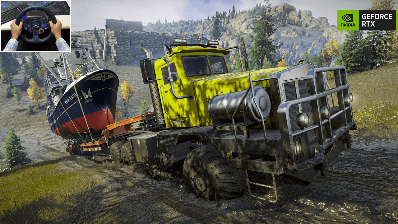 KAMAZ 6365 Arctic - Towing a Boat on a Muddy Road | SnowRunner Logitech ...