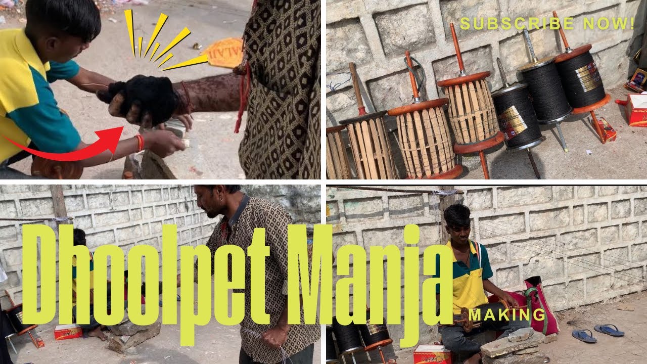 Manja Making at Dhoolpet | Making kite Manja | How to make manja ...