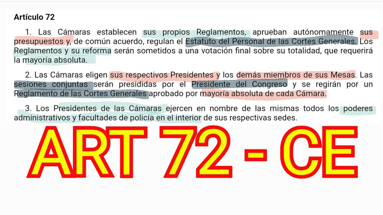 ARTÍCULO 72 - Constitución Española - Reglamentos y Presidentes Cámaras ...