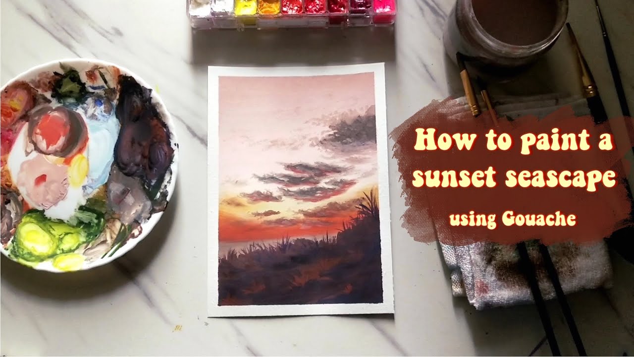 Painting Sunset Using Gouache - YouTube