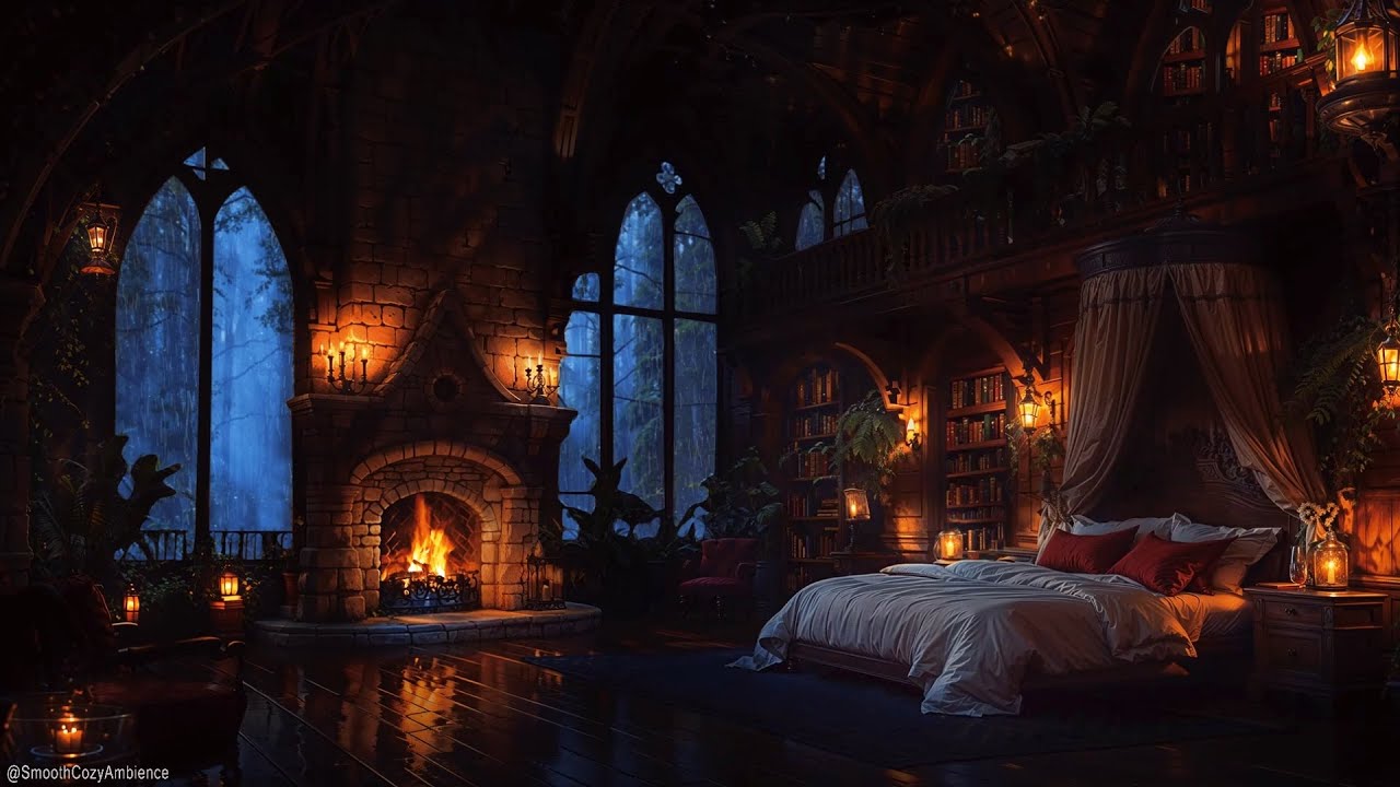 Cozy Marvelous Castle Bedroom Rain and Thunder Sound To Sleep this ...