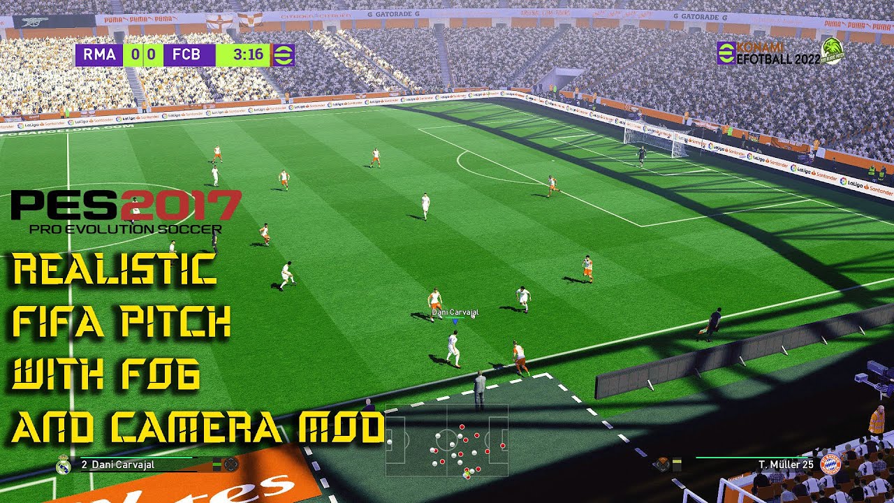 PES 2017 REALISTIC FIFA PITCH WITH FOG AND CAMERA MOD - YouTube