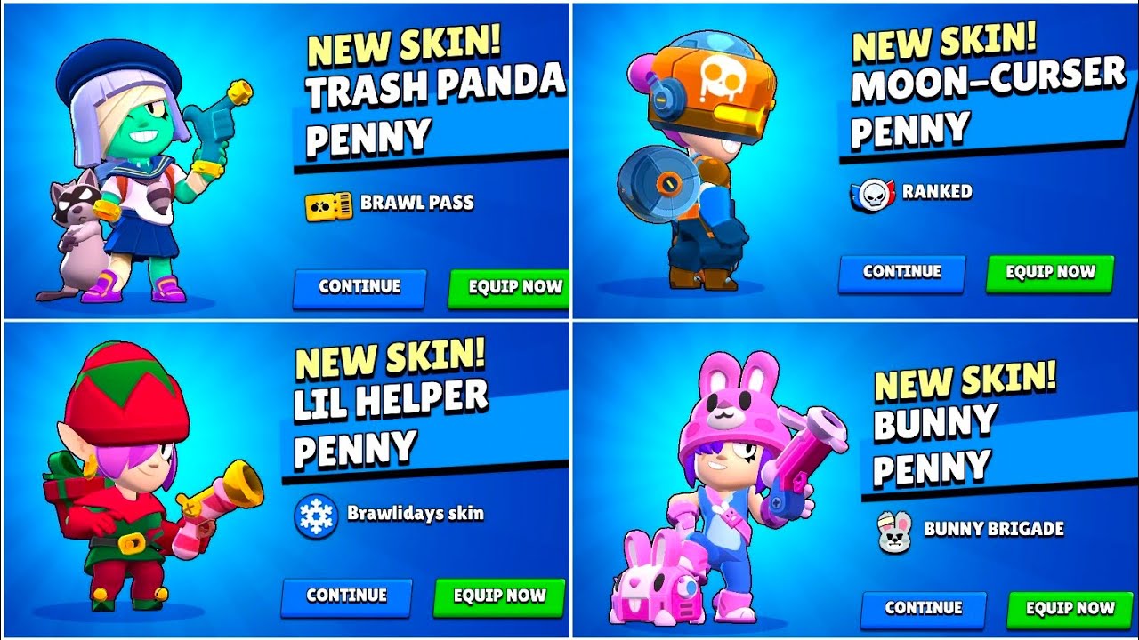 PENNY ALL SKINS UNLOCK ANIMATIONS | Brawl stars - YouTube