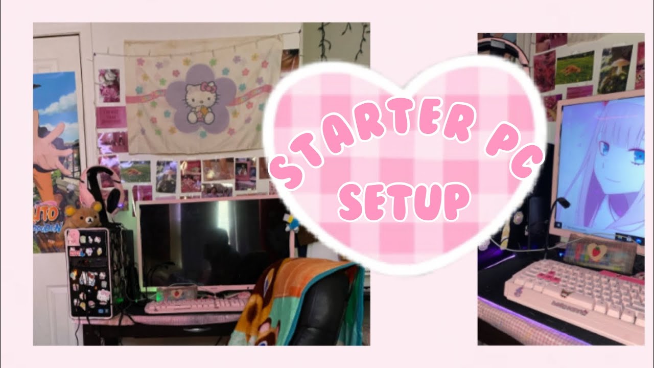 Starter Pc gaming setup tour ! //pink themed! :3 - YouTube