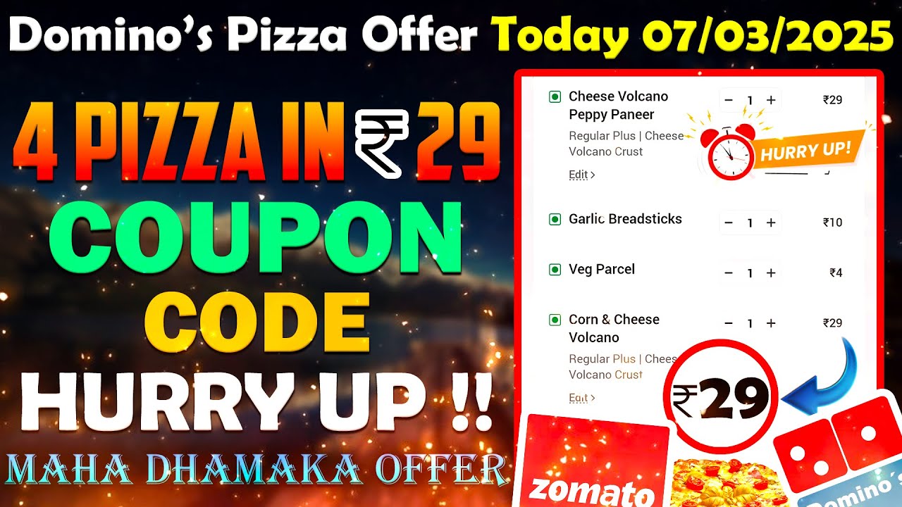 4 PIZZA in ₹29 मे😋🍕|dominos coupon code today|Domino's pizza offer ...
