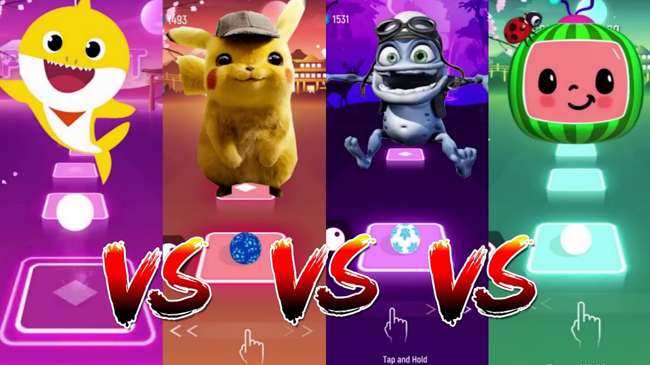 Baby Shark VS Pikachu VS Crazy Frog VS Cocomelon | Tiles Hop Music ...