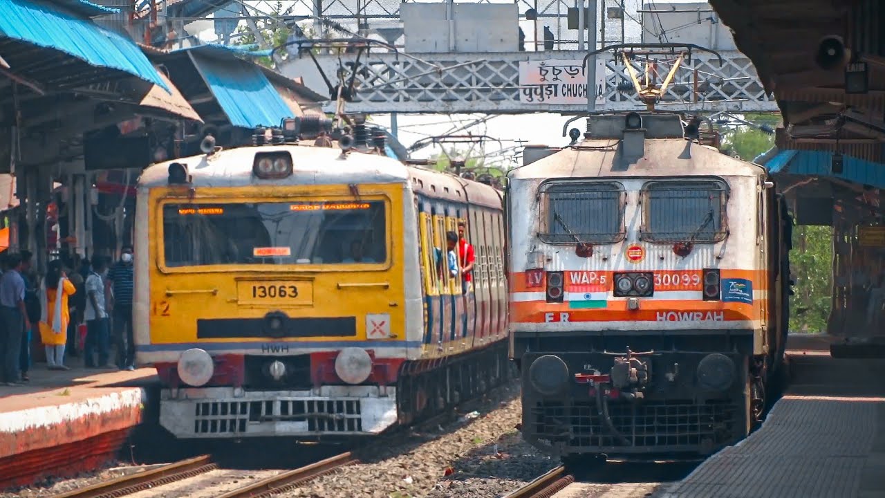 Back to Back EMU local vs Express trains crossing a curvy station - YouTube