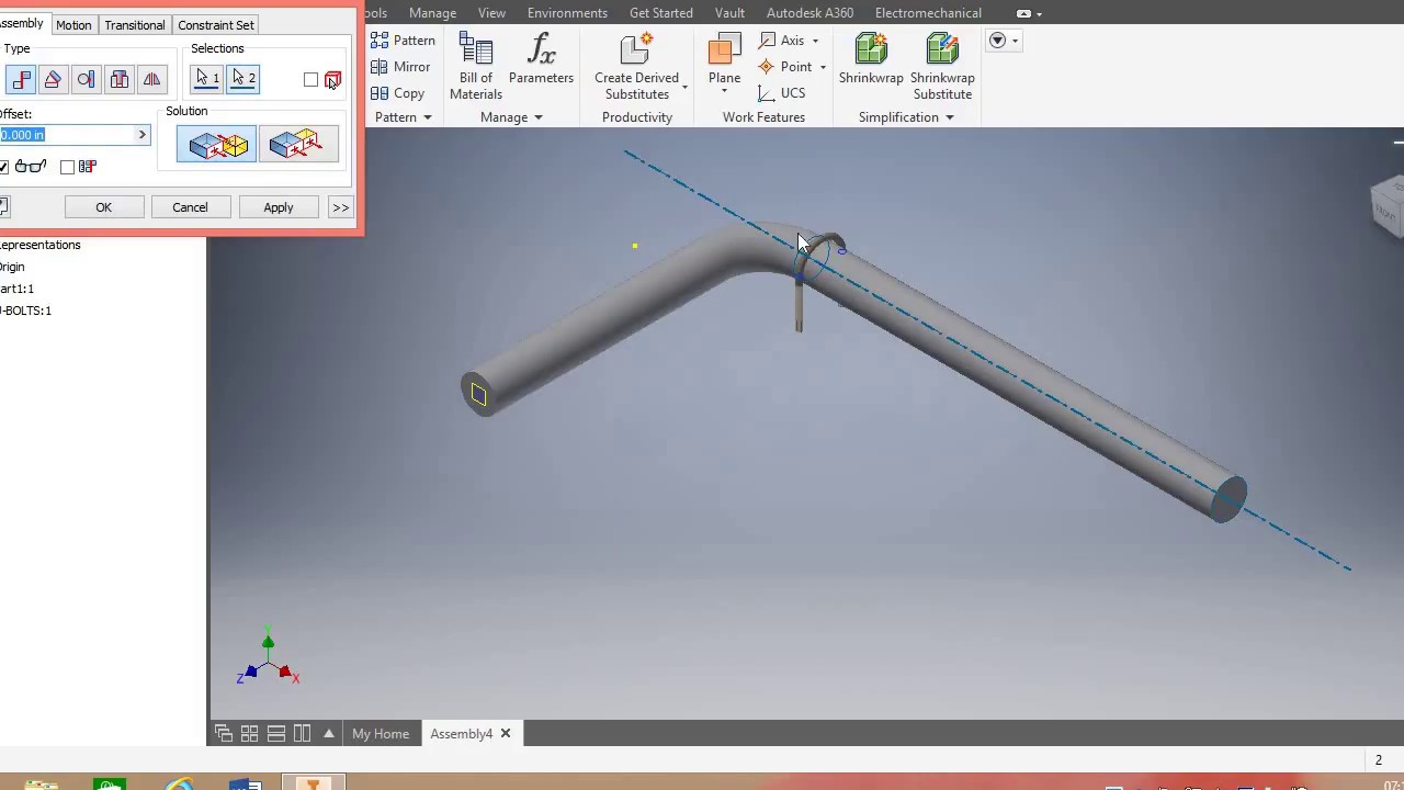 Adding a U-bolt across a linear pipe in inventor assembly - YouTube