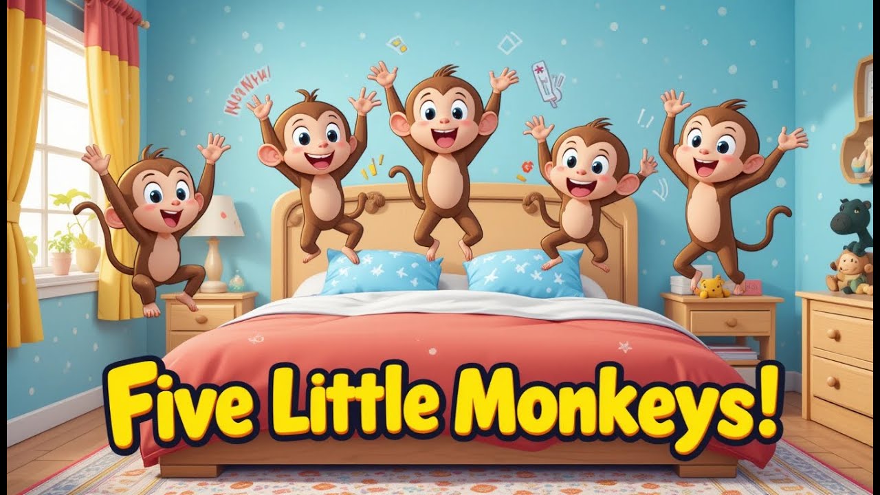 Five Little Monkeys Jumping on the Bed | 3D Nursery Rhyme for Kids ...