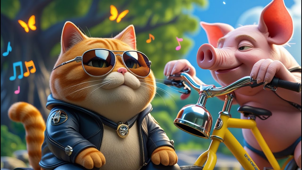 Wheels on the Bike 🚲 | Fun Cat & Pig Song for Kids | Sing Along & Laugh! 🎶 - YouTube