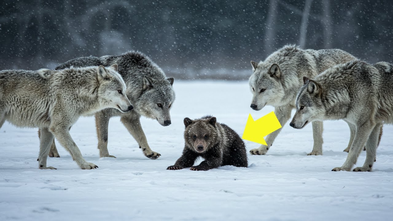 Wolves attack a defenseless grizzly bear cub - then something ...