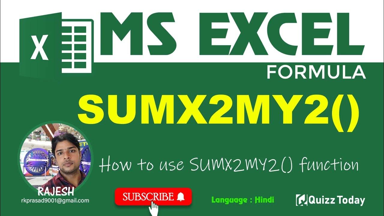 How to use SUMX2MY2 function in excel in Hindi - YouTube