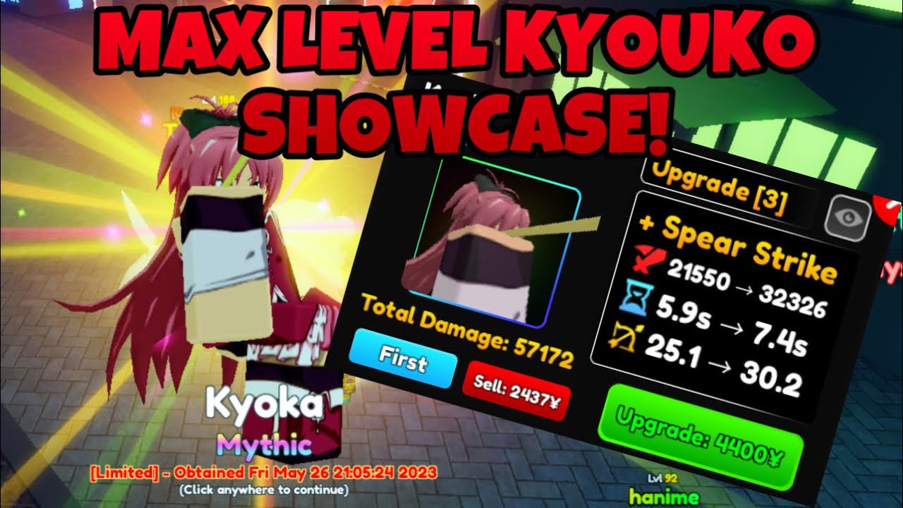 MAX LEVEL KYOUKO SHOWCASE ON ANIME ADVENTURES - YouTube