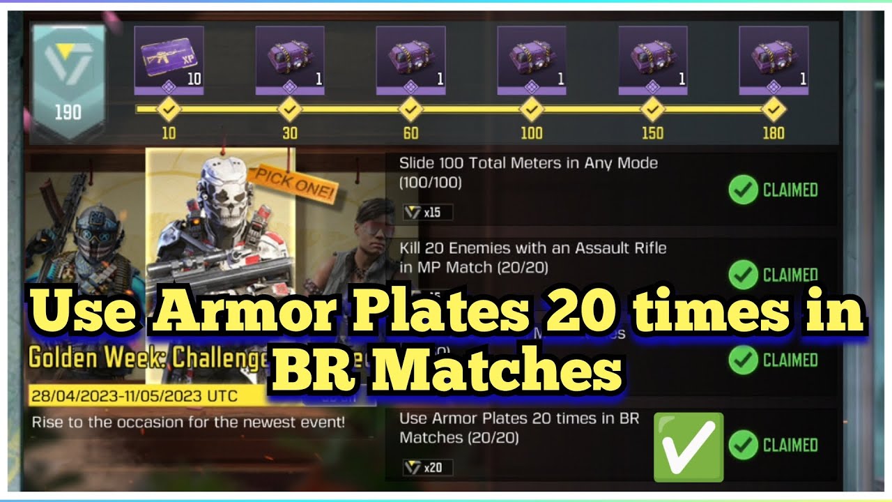 Call Of Duty Mobile Use Armor Plates 20 times in BR Matches Task ...