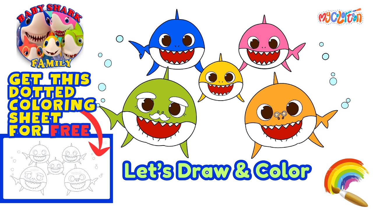 Drawing and Coloring BABY SHARK FAMILY 🦈🖍️🎨🖌️ | Drawings for Kids | # ...