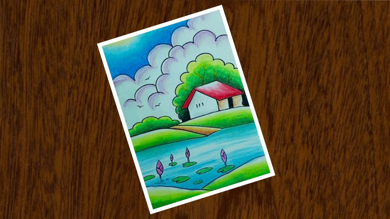 How to draw easy scenery drawing | Simple scenery drawing easy ...