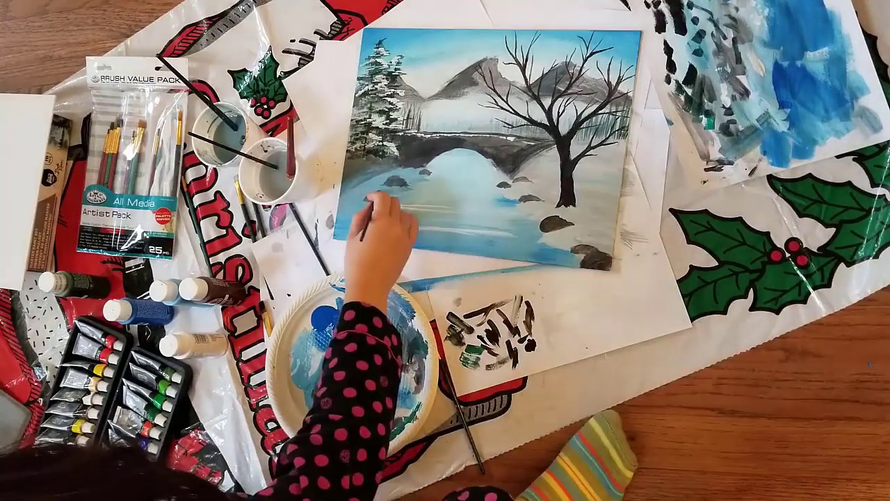 Following a Ryan O'Rourke 10 Minute Acrylic Painting Video - Winter ...