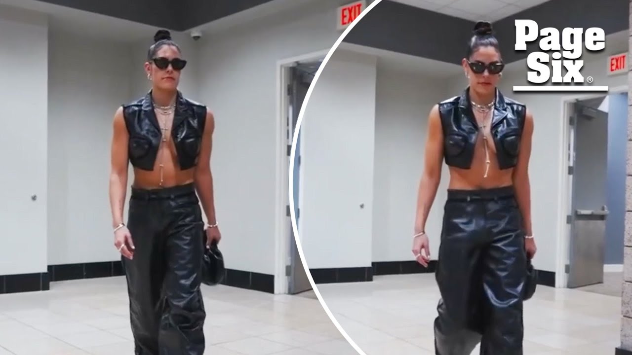 WNBA star Kelsey Plum flashes her abs in leather pre-game outfit amid ...