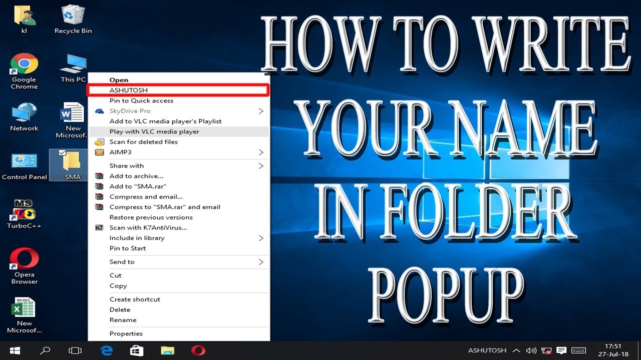 How to write name in folder pop-up in Windows 10 - YouTube