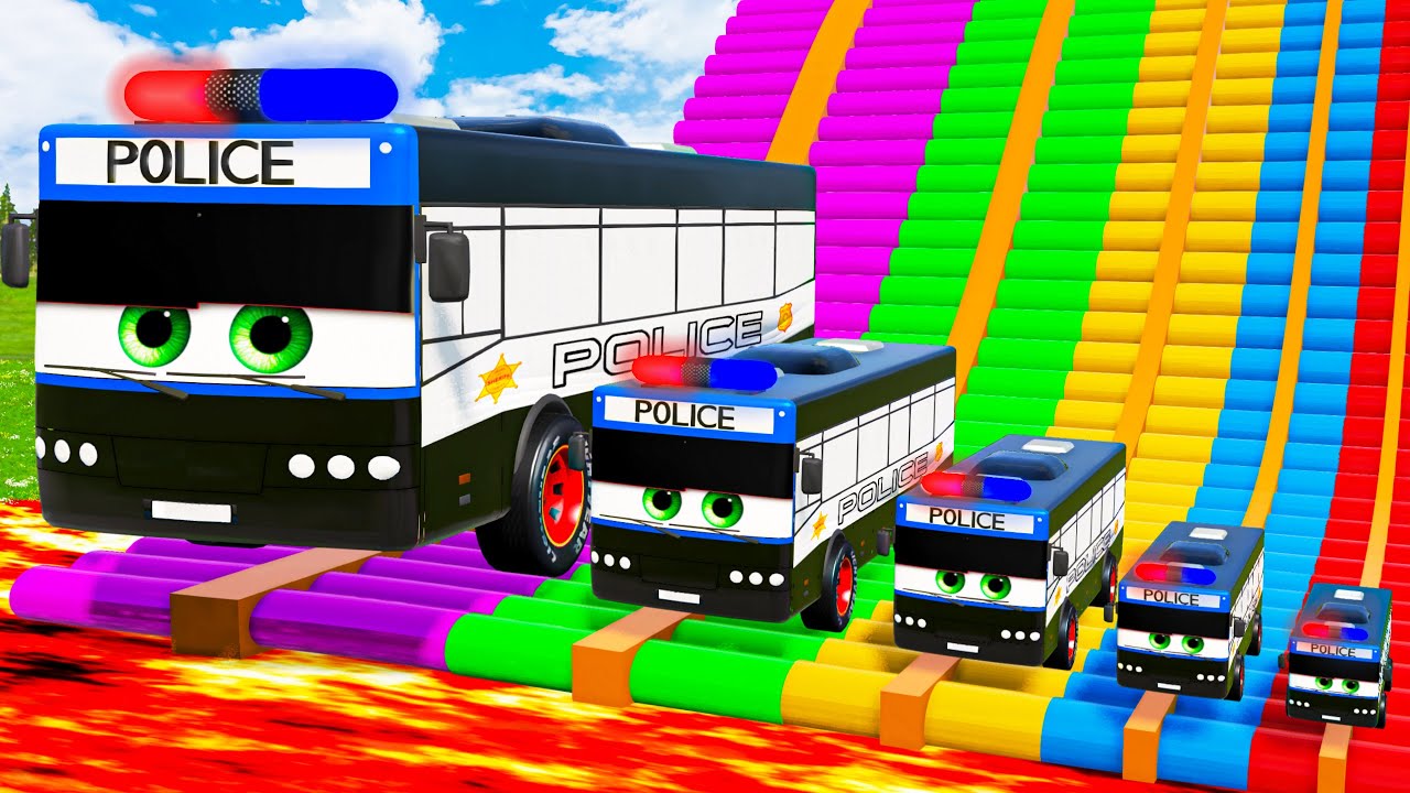 Big & Small Long Police Buses vs Train Thomas | BeamNG.Drive - YouTube