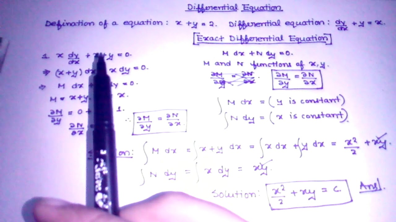 1.EXACT DIFFERENTIAL EQUATION. DIFFERENTIAL EQUATION DEFINATION ALONG ...