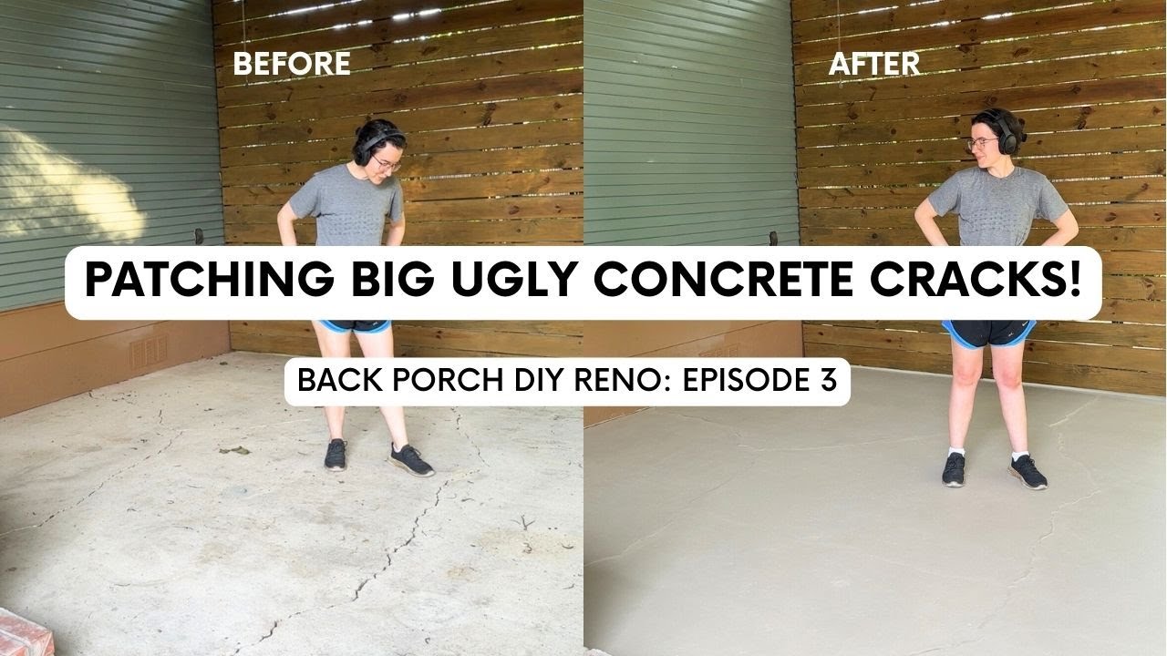 PATCHING & STAINING CRACKED CONCRETE | Back Porch DIY Reno: Episode 3 - YouTube