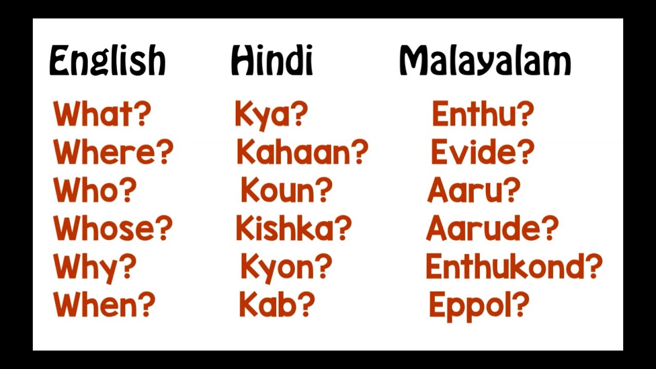 wh questions in English , Hindi and Malayalam | spoken Hindi | spoken ...
