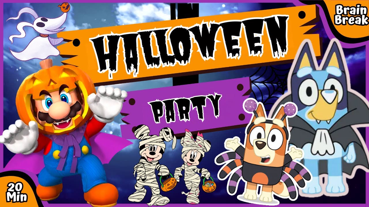 Halloween Party Brian Break | freeze Dance | Bluey Brain Break | This ...