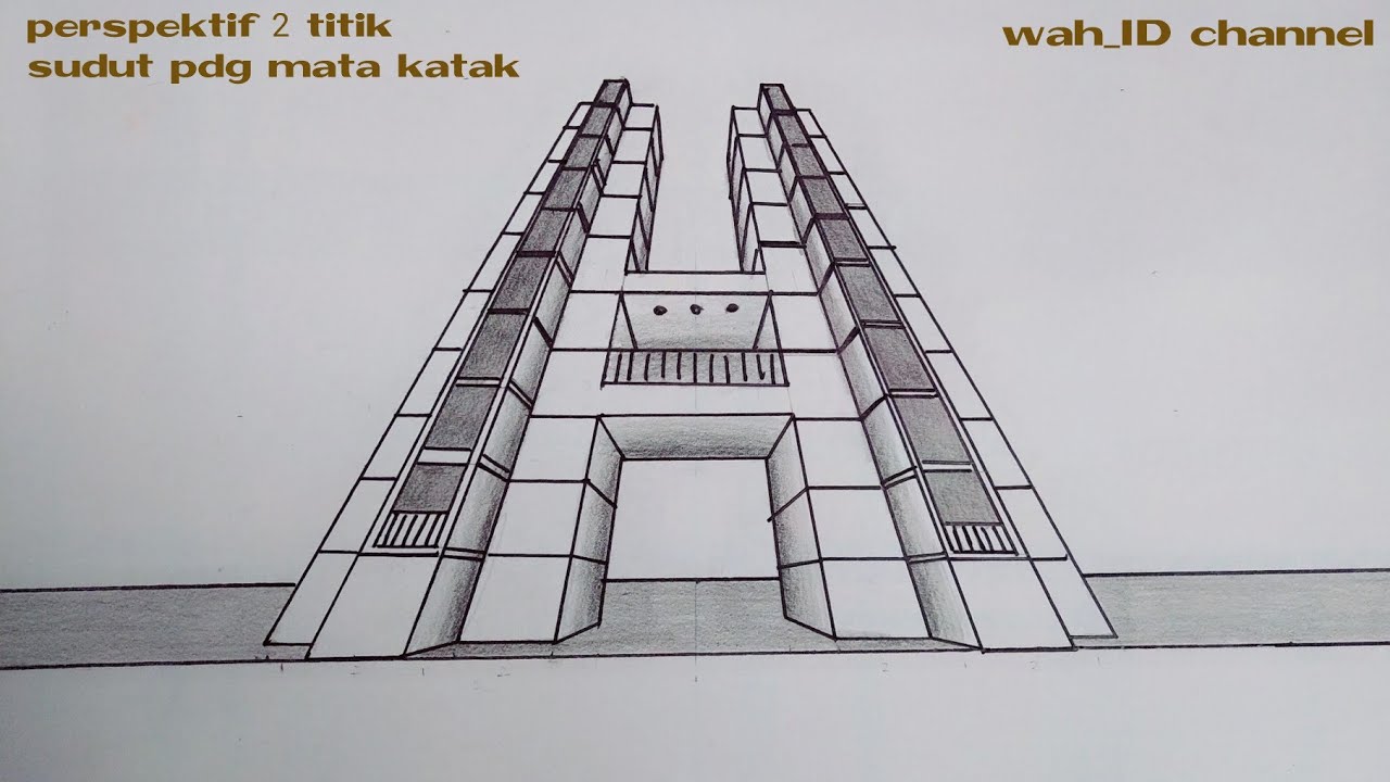 cara menggambar gedung dengan perspektif 2 titik, "sudut pandang mata ...