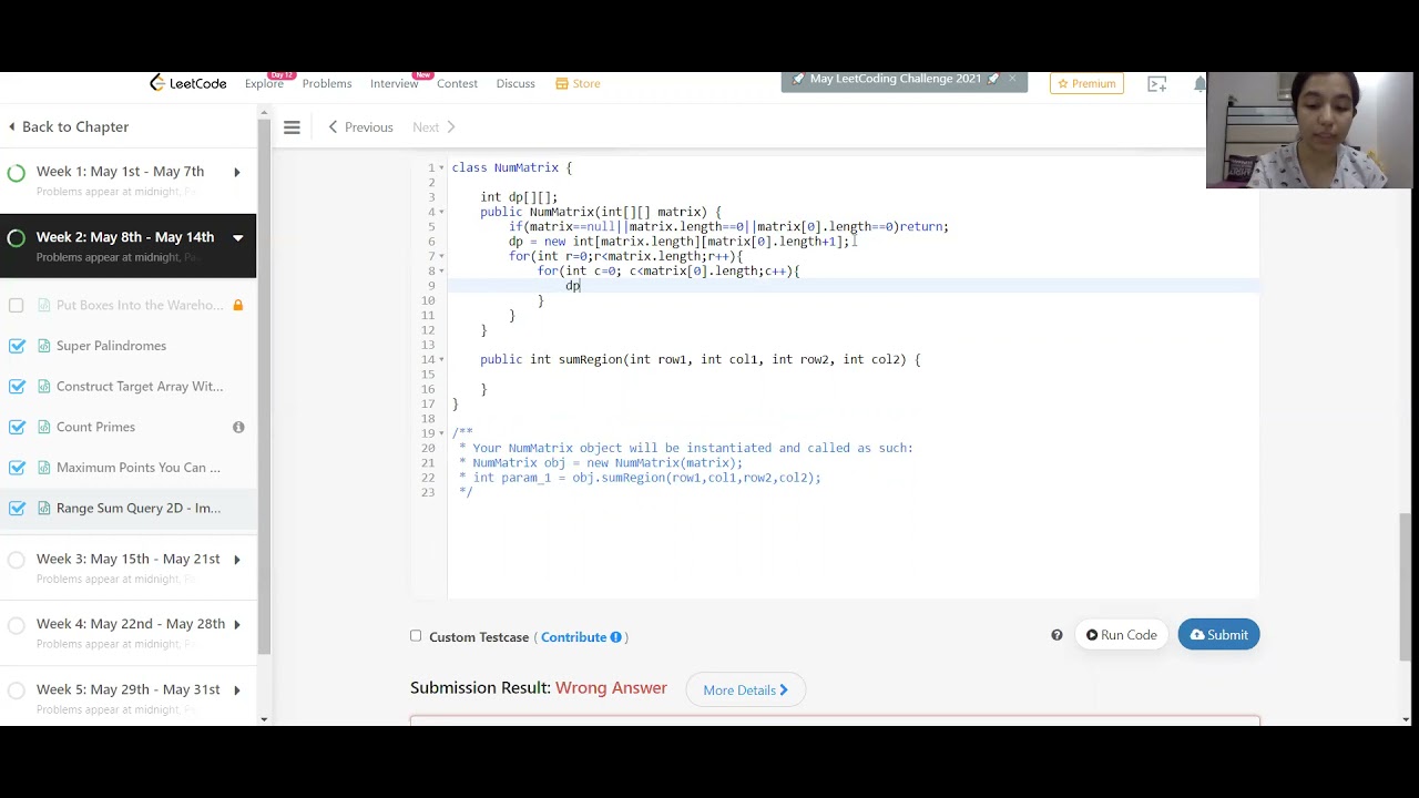 304. Range Sum Query 2D - Immutable | May LeetCode Challenge 2021 - YouTube