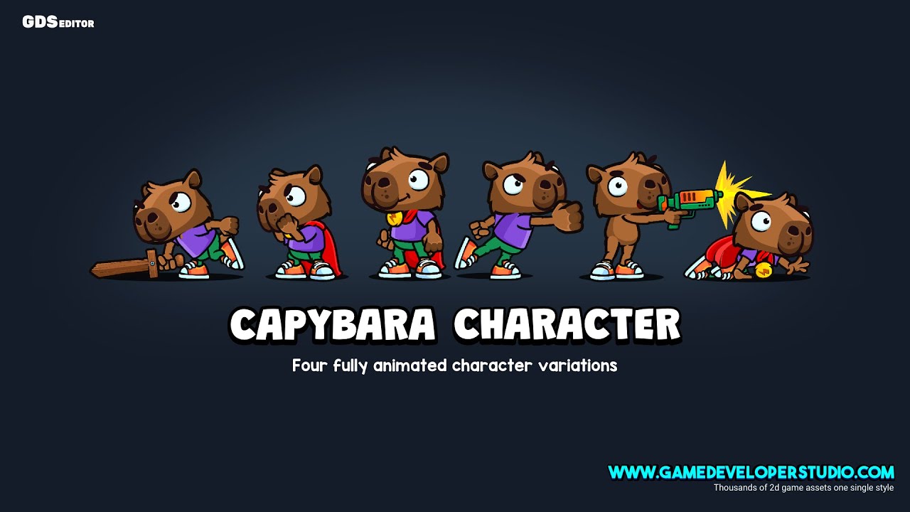 Animated capybara cartoon character for games and animations - YouTube