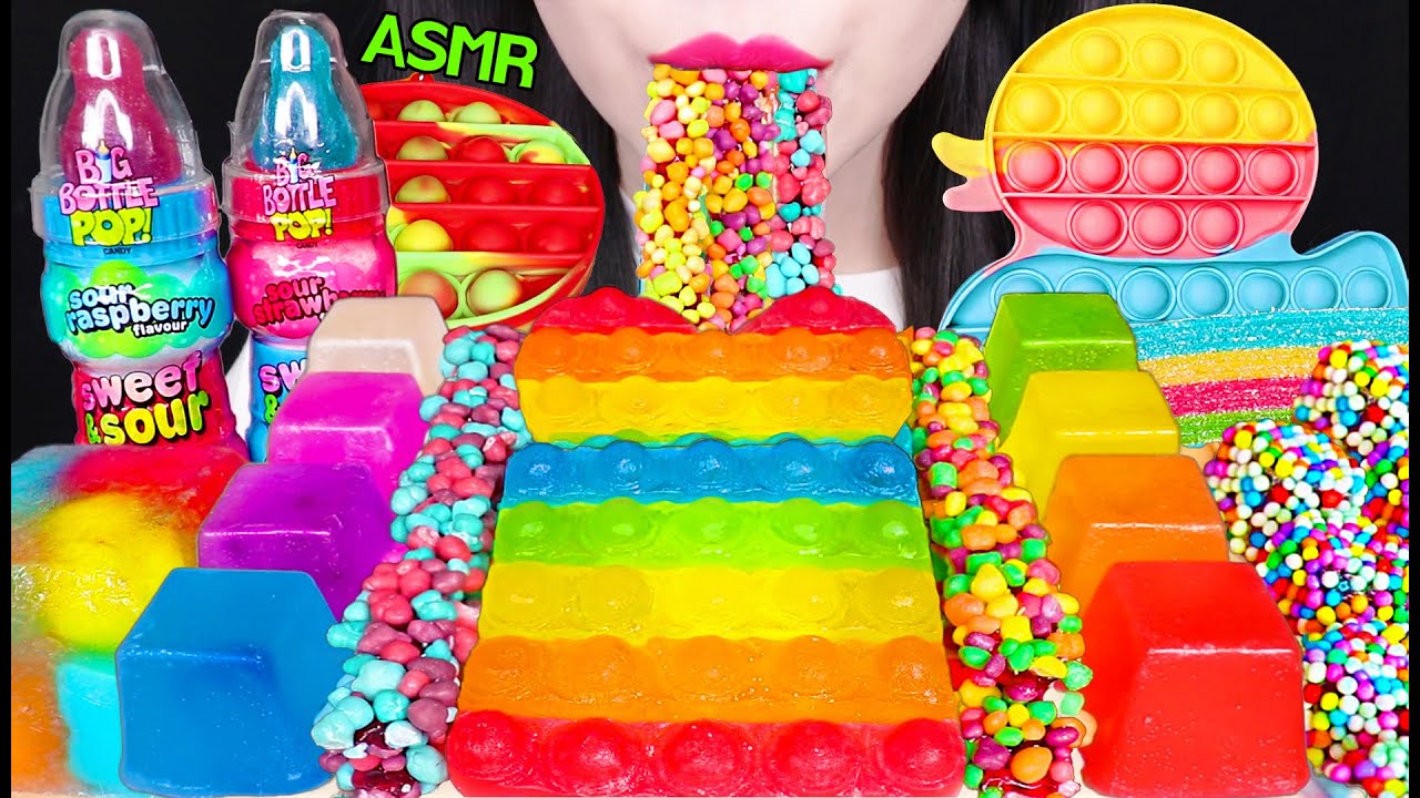 ASMR CRUNCH POP IT, PUSH POP, RAINBOW CUBE JELLY, BOTTLE POP 먹는 팝잇, 푸쉬팝 ...