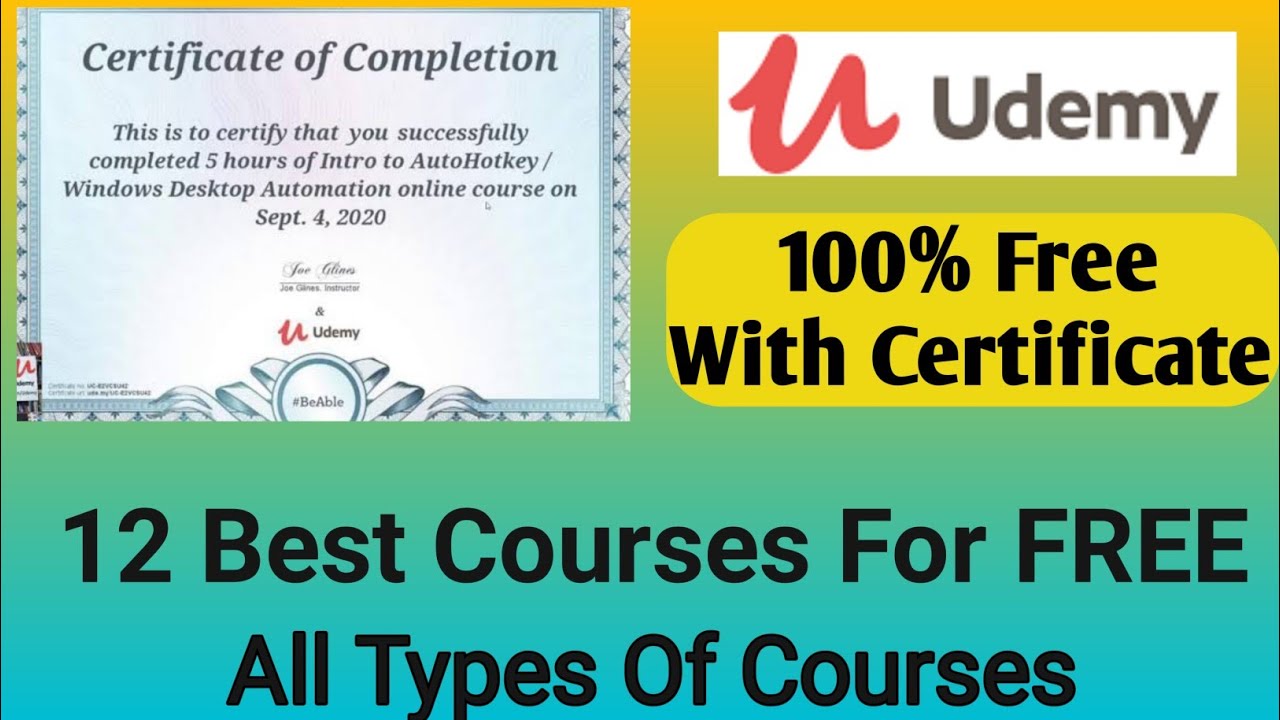 Udemy 12 Free Courses With Certificate | Best Udemy Courses For ...