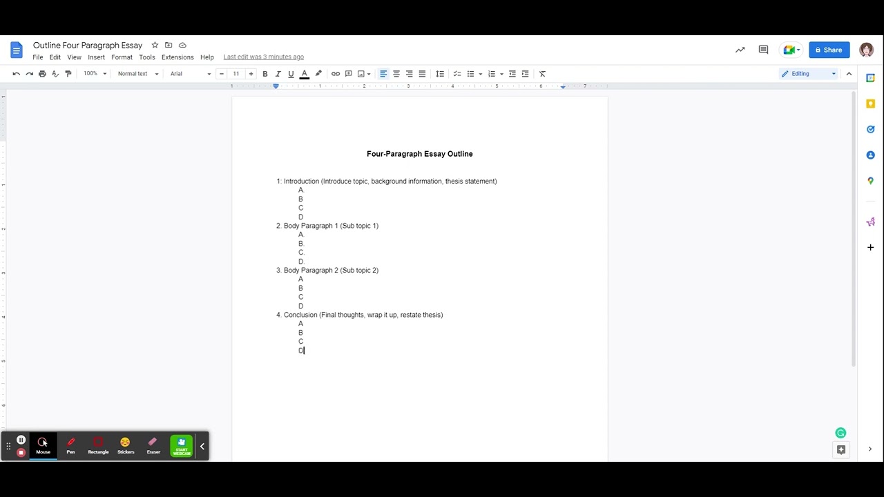 Outline Four Paragraph Essay - Google Docs - YouTube