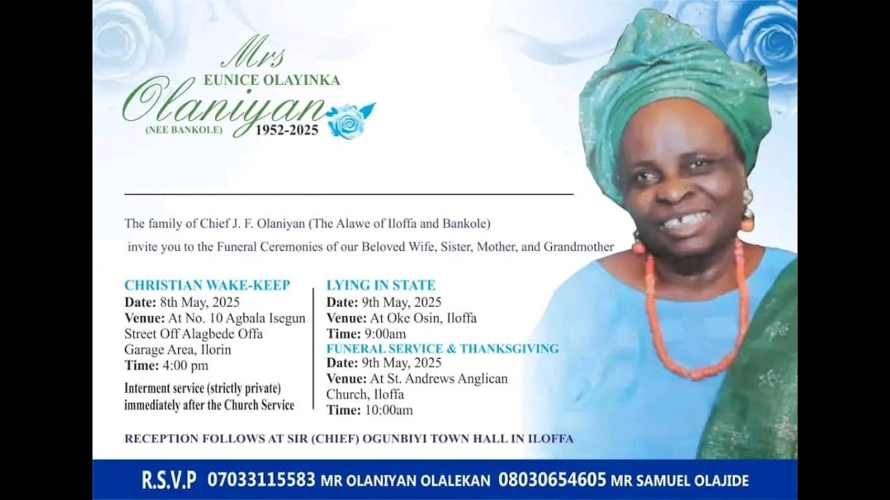 WAKE KEEP SERVICE OF LATE MRS EUNICE OLAYINKA OLANIYAN - YouTube