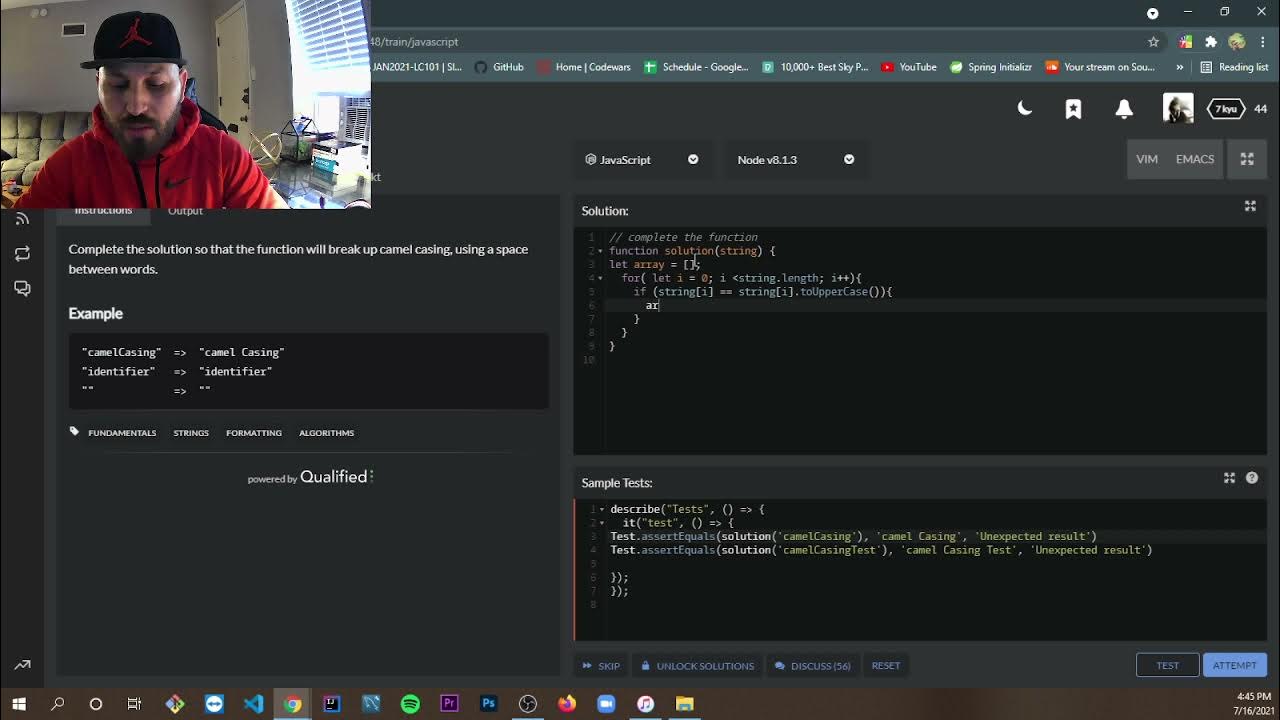 CodeWars Solving camelCase problem JavaScript - YouTube