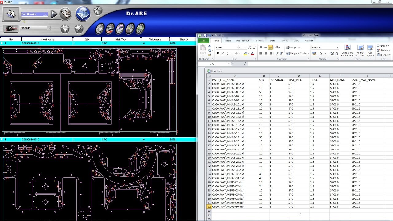 AMADA Dr.ABE Blank (Laser) Nesting Plans, Excel to CSV format - YouTube