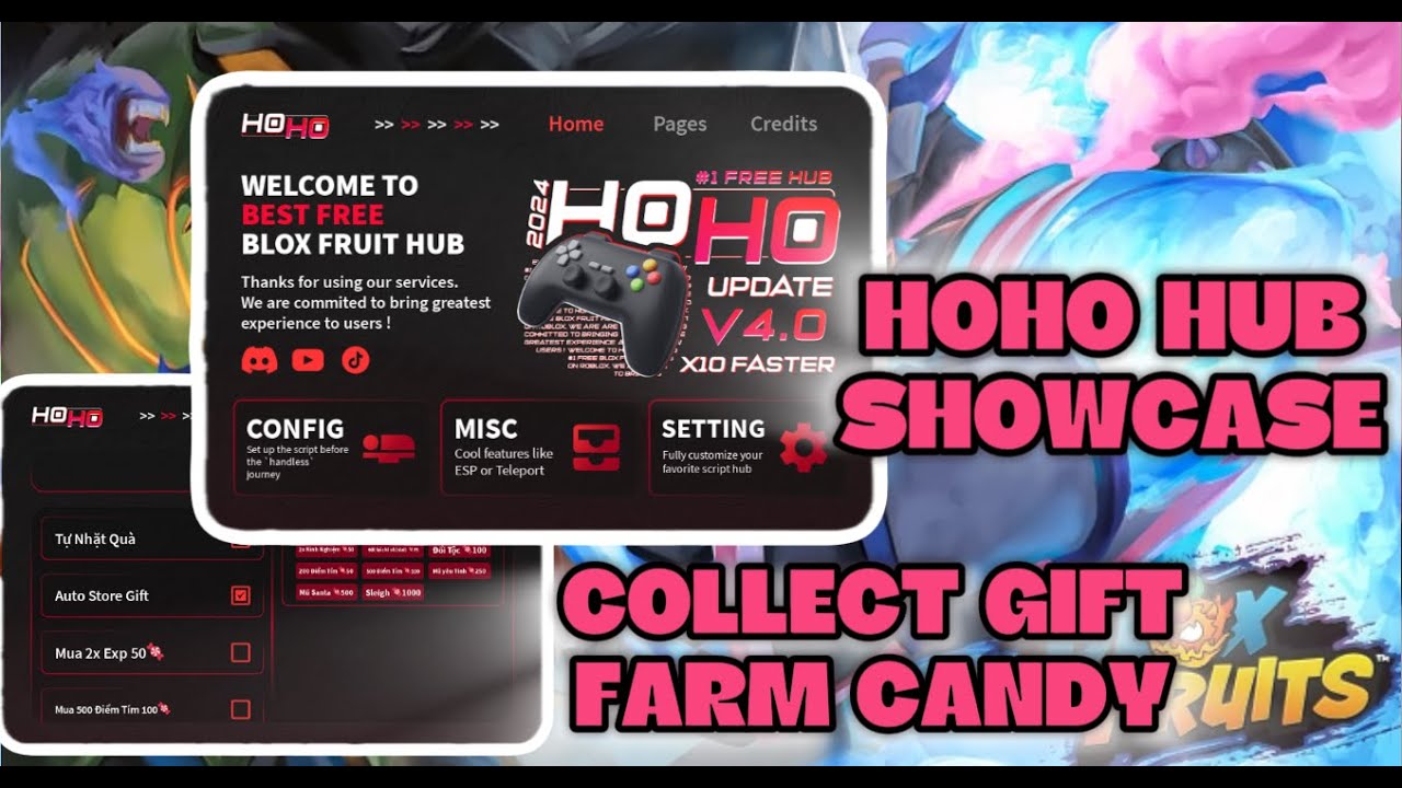SCRIPT BLOX FRUIT HOHO HUB SHOWCASE | AUTO COLLECT GIFT, STORE GIFT, FARM CANDY ~700/HOUR - YouTube