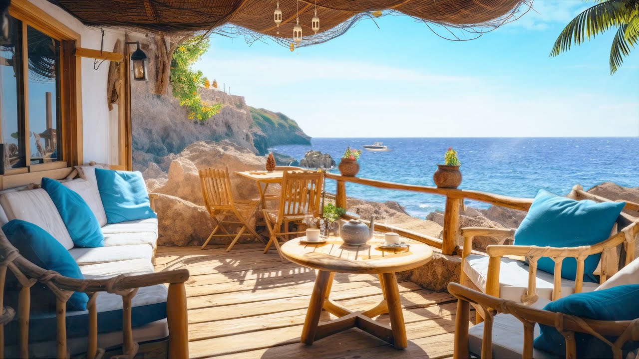 Tropical Island Beach Cafe Ambience - Luxury Coffee Shop Atmosphere ...