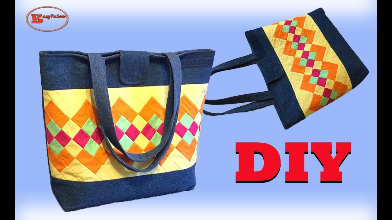 DIY SUMMER COLORFUL PATCHWORK TOTE BAG SEWING TUTORIAL | PATCHWORK BAG MAKING - YouTube