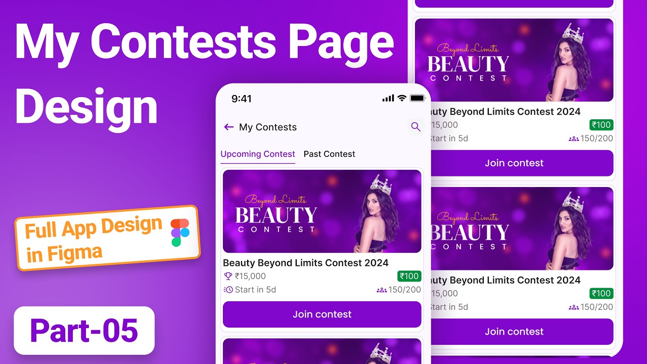 My Contests Page UI Design in Figma | Mobile App UI/UX Design Tutorial ...